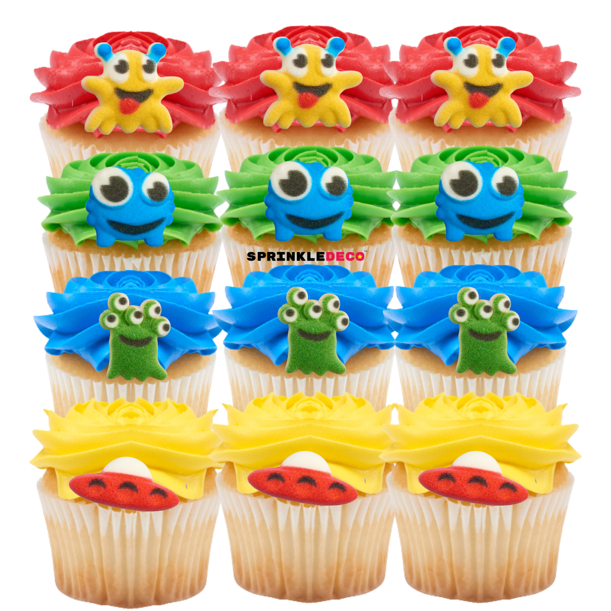 Aliens Decorative Edible Icing Decorations - 12ct, Asstd. — SprinkleDeco
